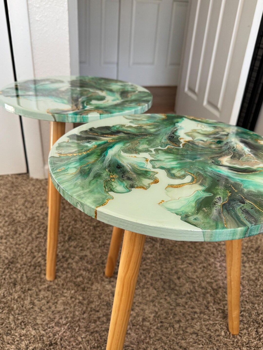 Set of 2 Epoxy End Tables/nightstands Mint Green Acrylic Dutch Pour ...
