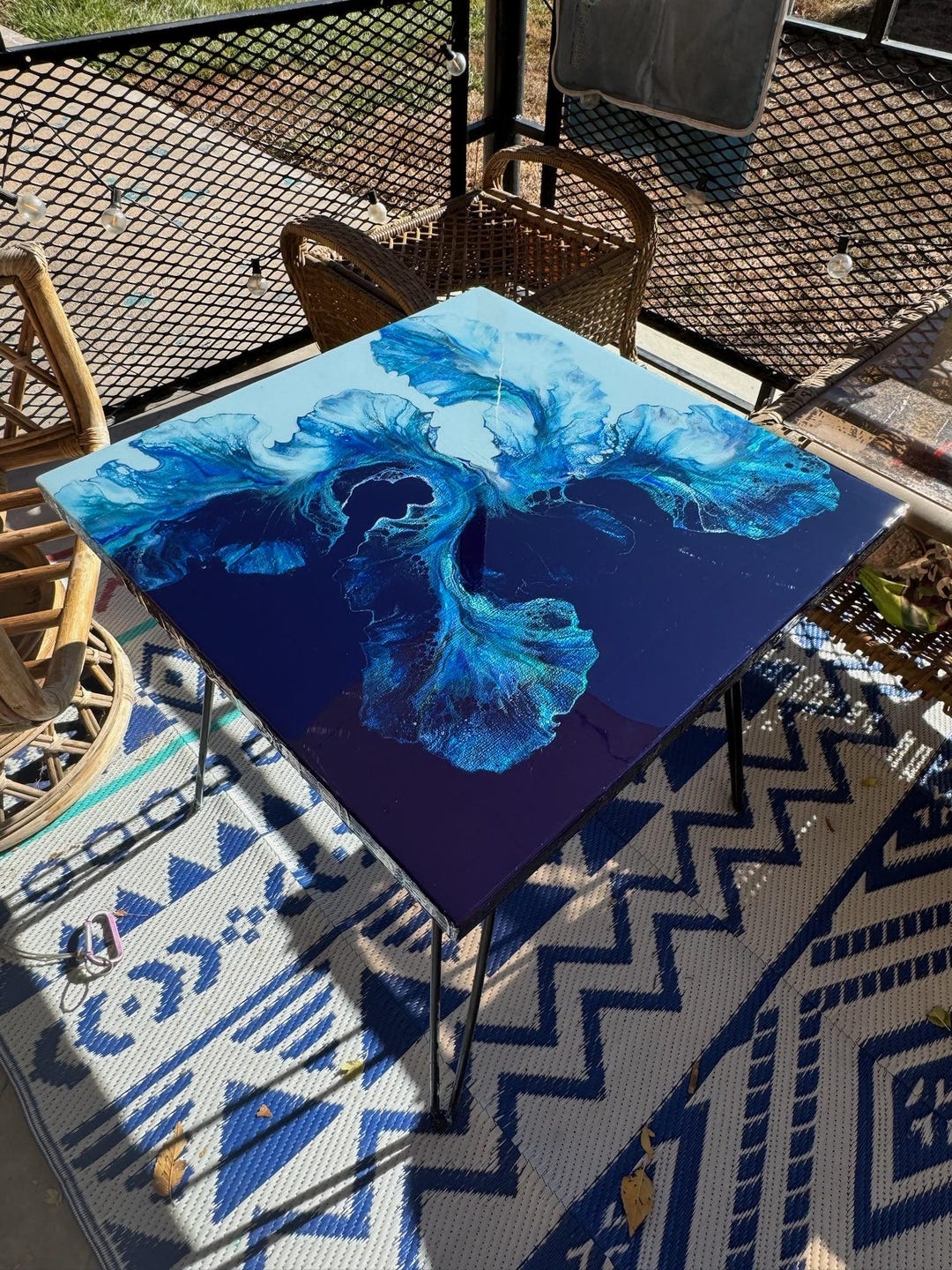 Blue Epoxy End Table/nightstand Original Hand Made Acrylic Dutch Pour ...