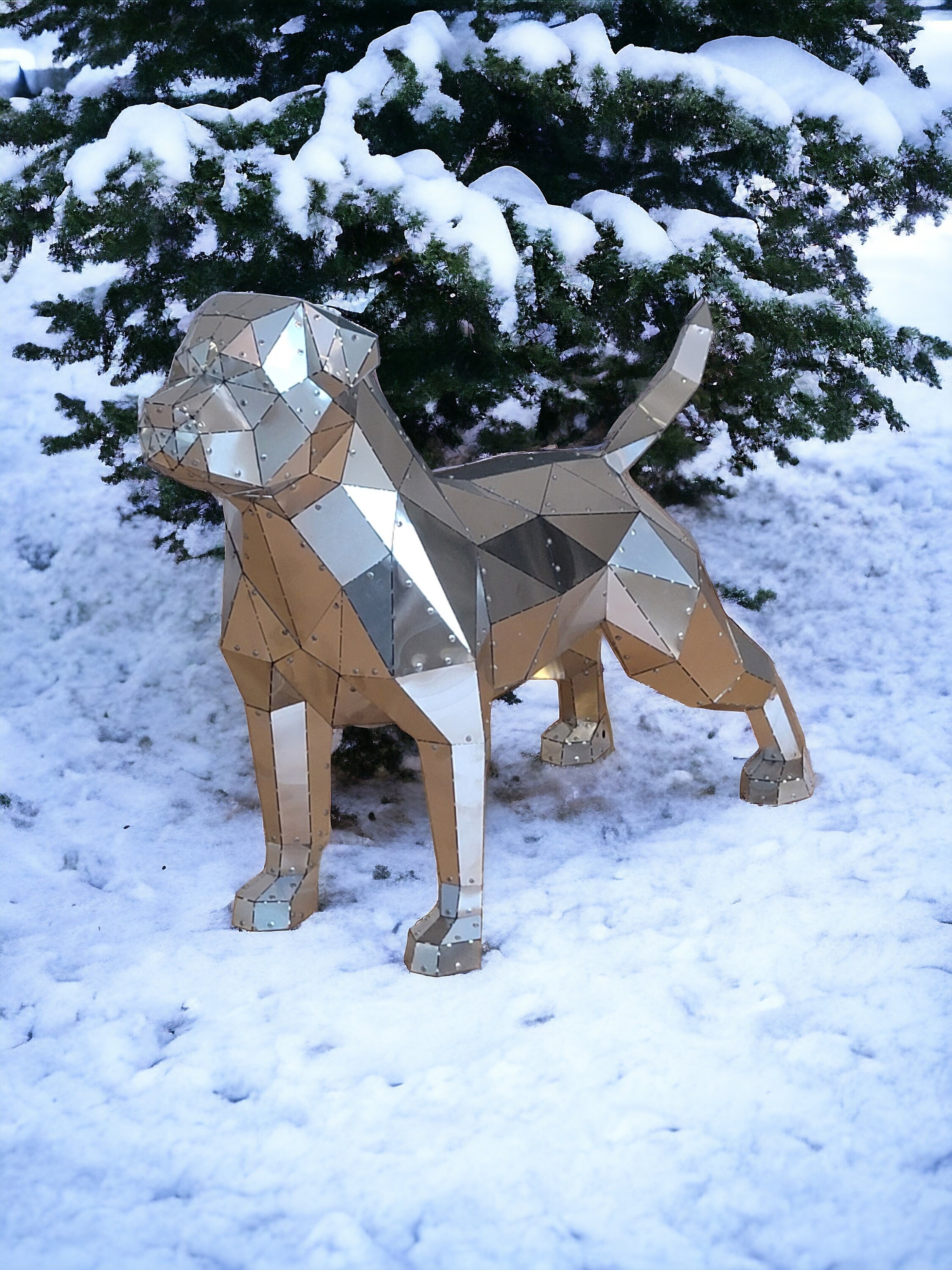 Dog Sculpture, 3d Animal Sculpture Art, Poly Stainless Steel Sculpture ...