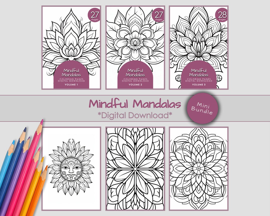 Bundle: Mindful Mandalas Coloring Pages Volumes 1, 2, 3 82 Page ...