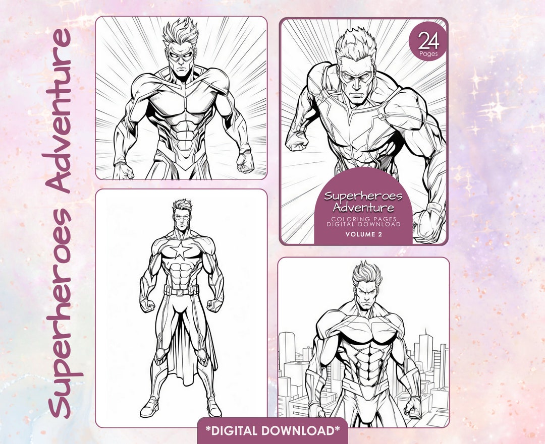24 Printable Superheroes Adventure Coloring Pages Volume 2 Digital ...