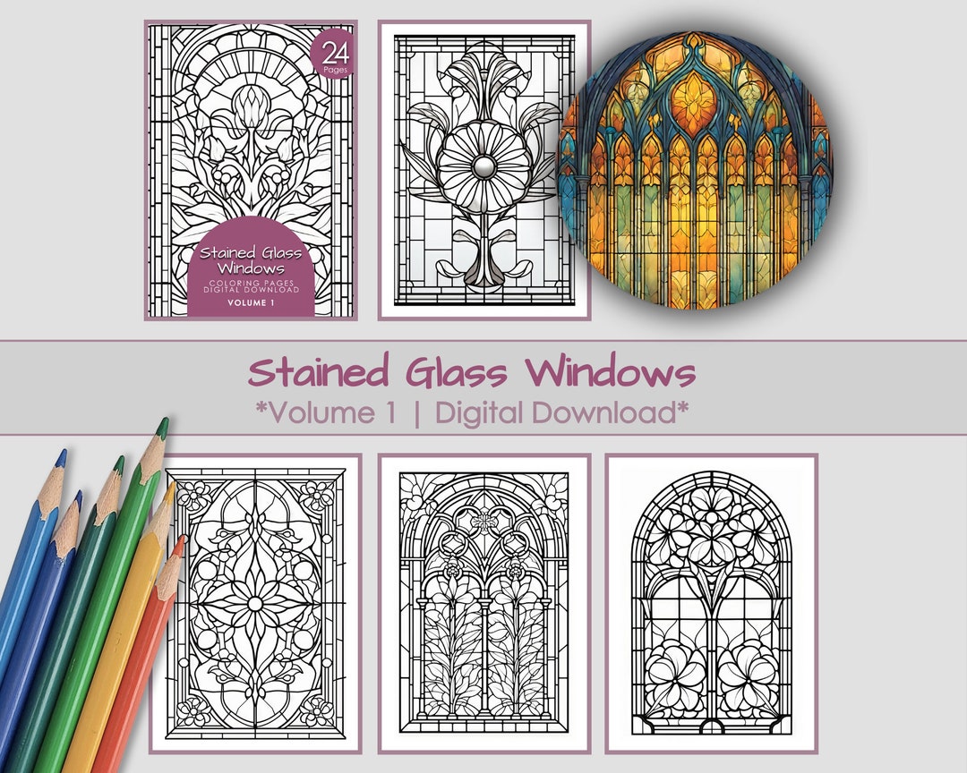 Stained Glass Windows Coloring Pages Volume 1: 24 Page Printable ...