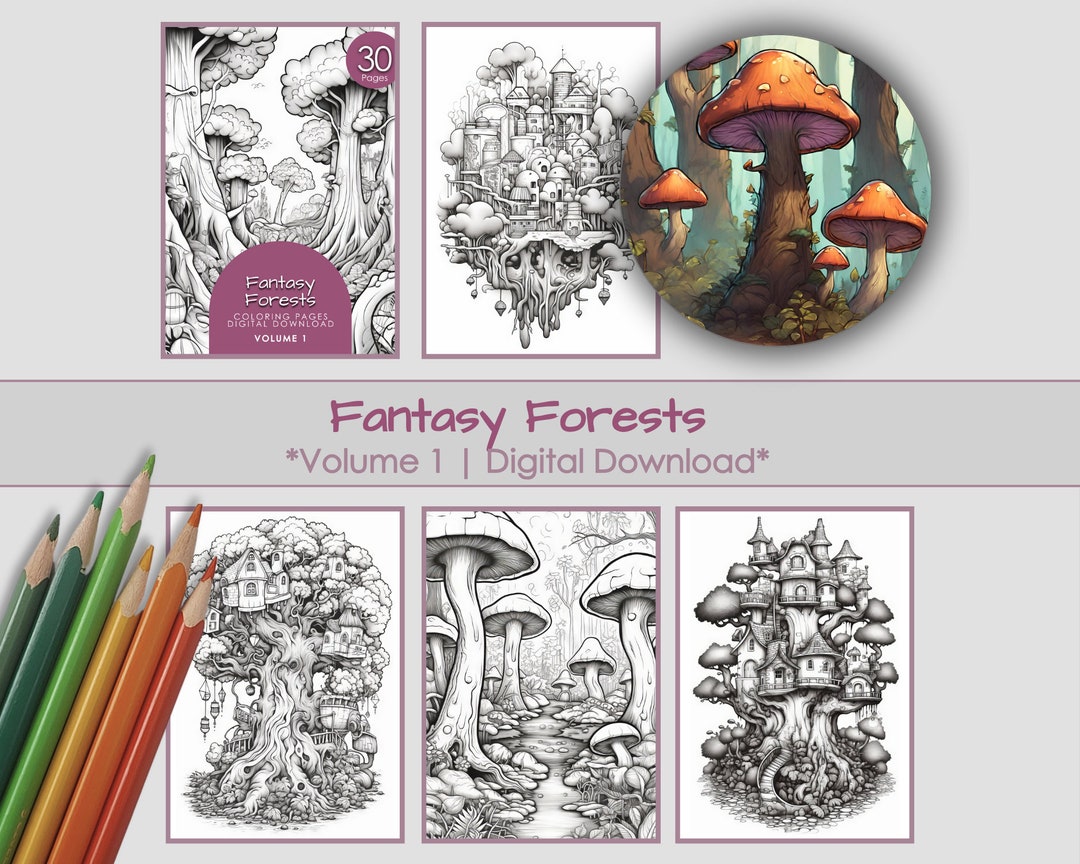 Fantasy Forests Coloring Pages Volume 1: 30 Page Printable Digital ...