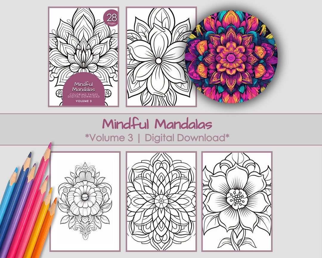28 Printable Mindful Mandalas Coloring Pages Volume 3 Digital Download ...
