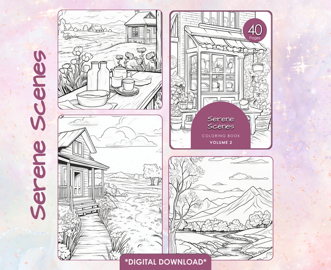 40 Printable Serene Scenes Coloring Pages Volume 2 Digital Download - Etsy