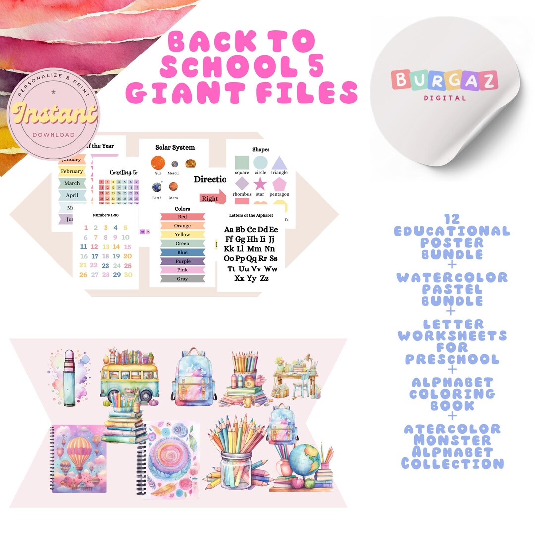 Back to School SET, Clipart, Back to School Bookmark, Educational ...