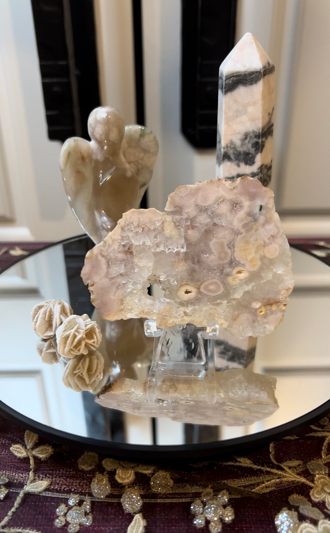 Gorgeous Pink Flower Agate Angel, Slab and Pink Jasper Tower Set - Etsy