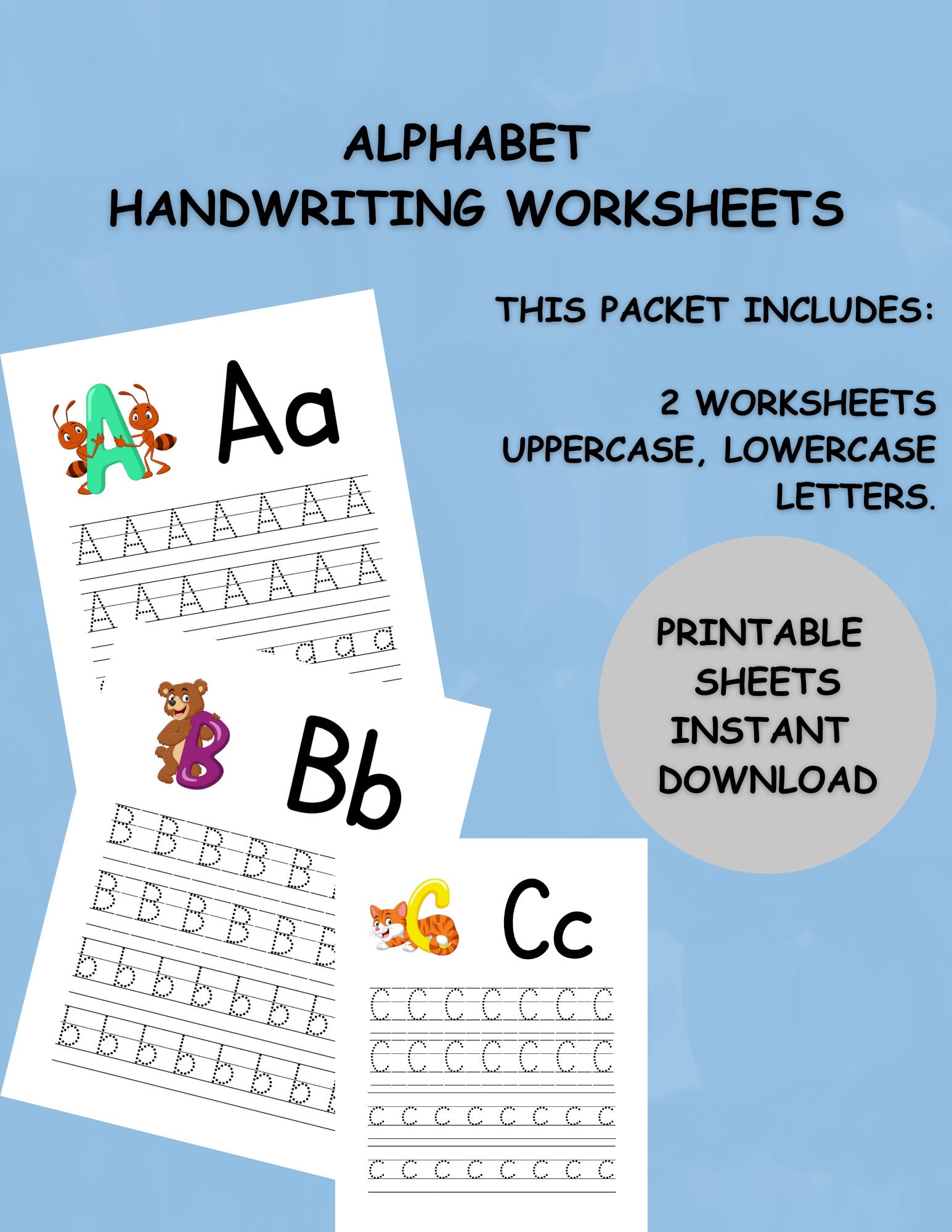 Uppercase/lowercase Letters Alphabet Printable Tracing Worksheets for ...