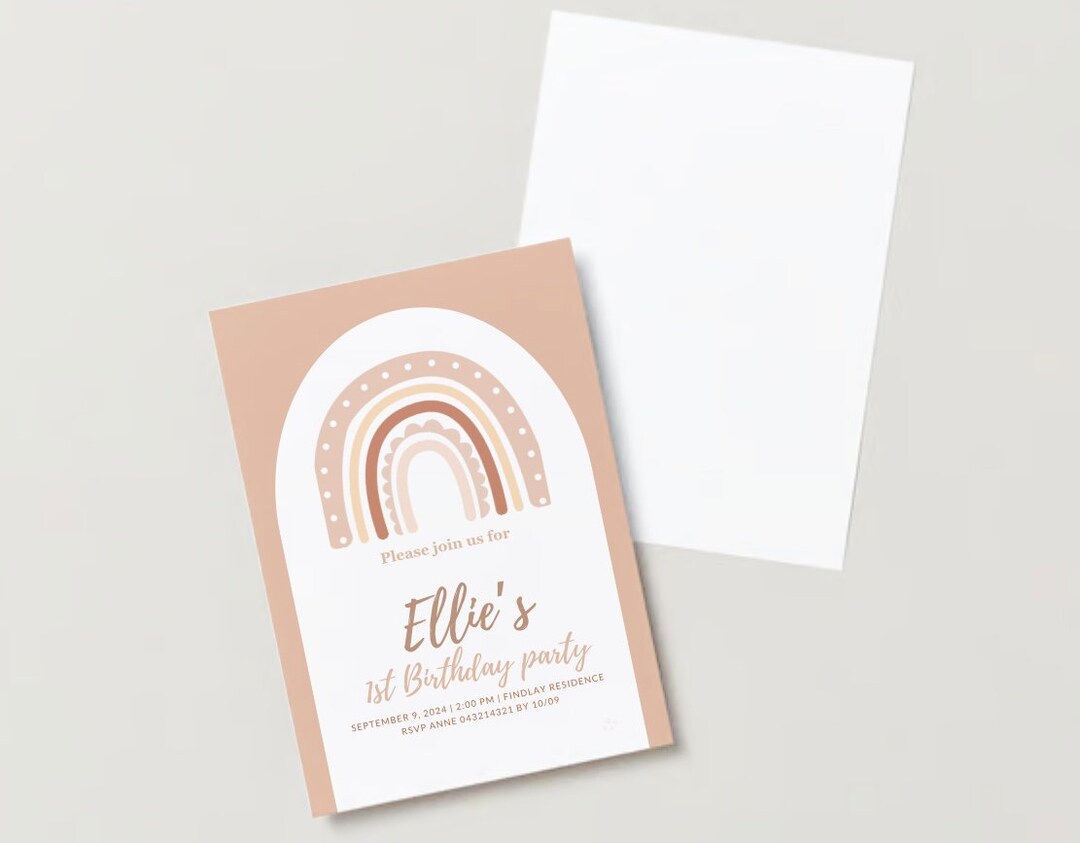 Boho Rainbow Birthday Invitation, Instant Digital Download Printable ...