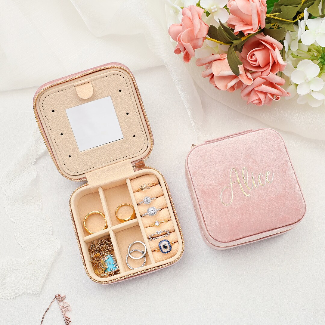 Custom Velvet Jewelry Box, Personalized Travel Jewelry Case, Jewelry ...