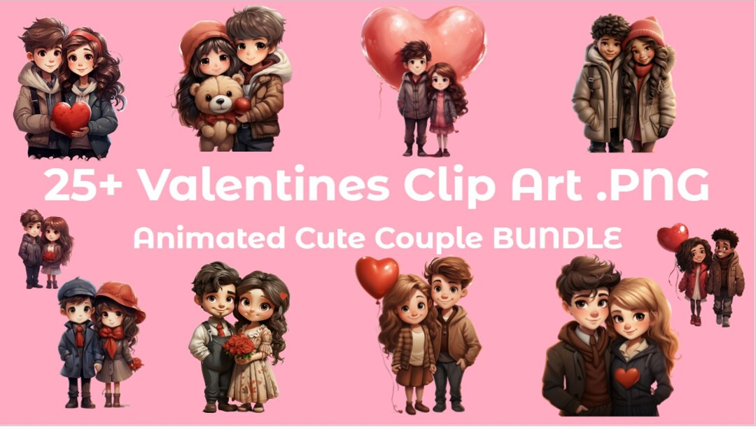 Adorable Valentine's Day Clip Art, Cute Young Couple Bundle, Animated ...