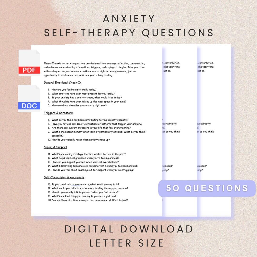 Anxiety Self-therapy Check in Questions Digital Download Anxiety ...