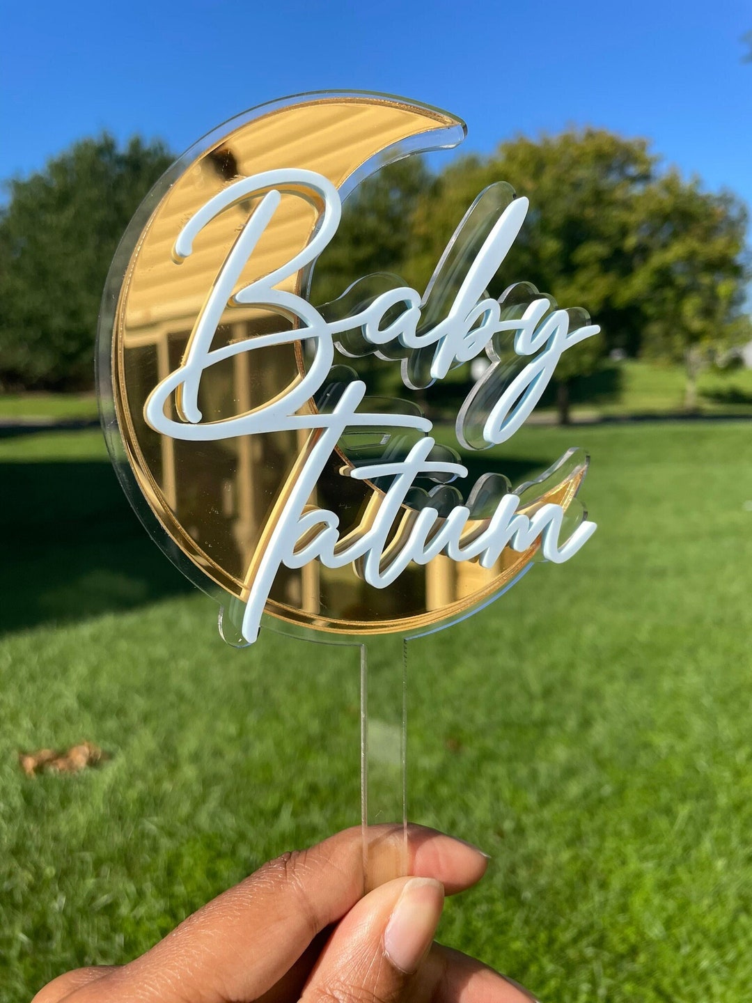 Over the Moon Cake Topper | Personalized Acrylic Name | Baby Shower - Etsy