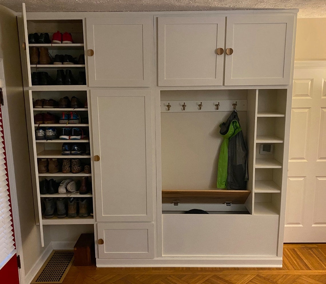 Entry Shoe and Storage Cabinet and Bench Plan DIY Woodworking - Etsy