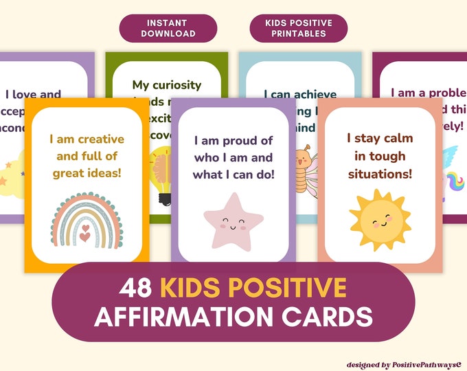 45 Printable Positive Affirmation Cards for Kids, Motivational Cards ...