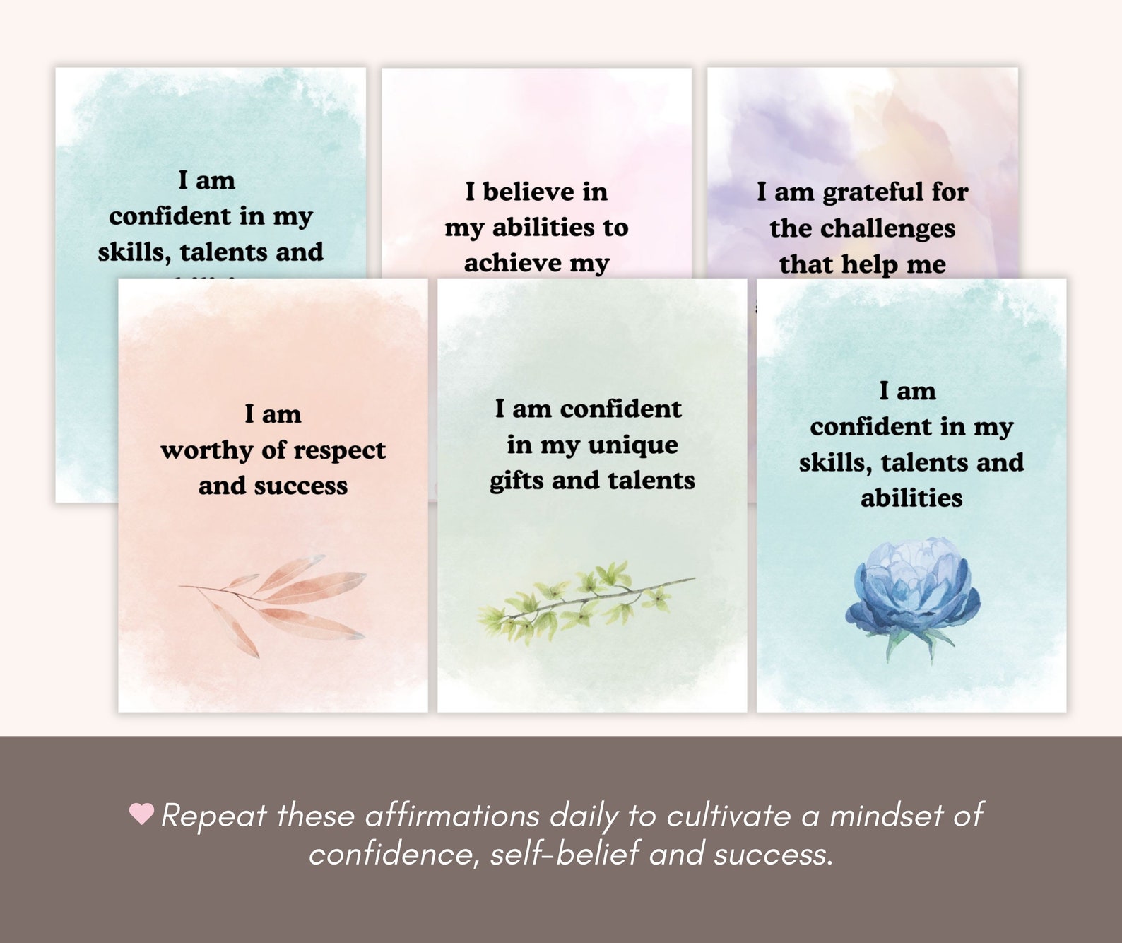 Confidence Success Watercolor Affirmation Cards, Positive Powerful ...