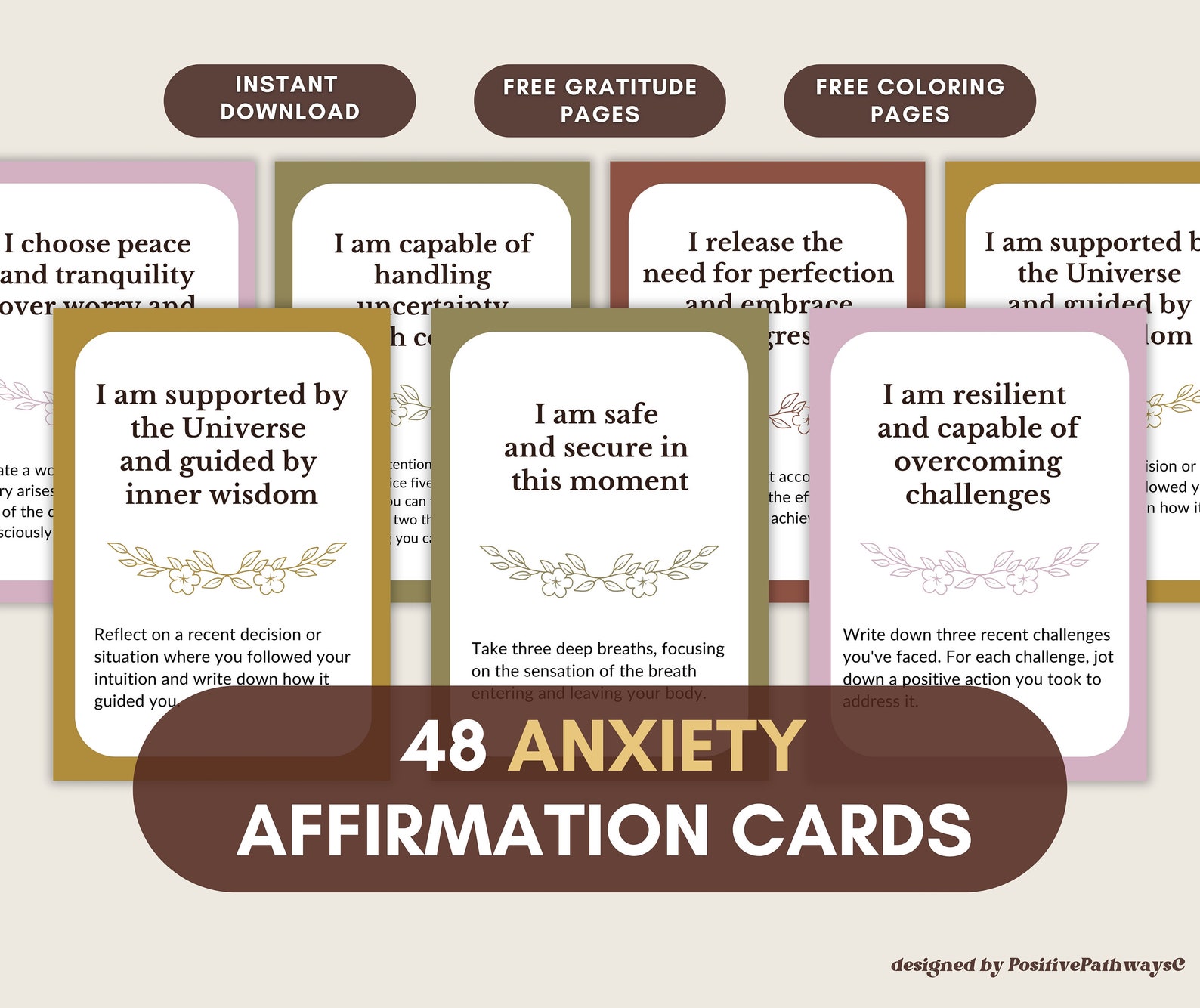 Anxiety Positive Affirmation Cards, Daily Self-care Printables ...
