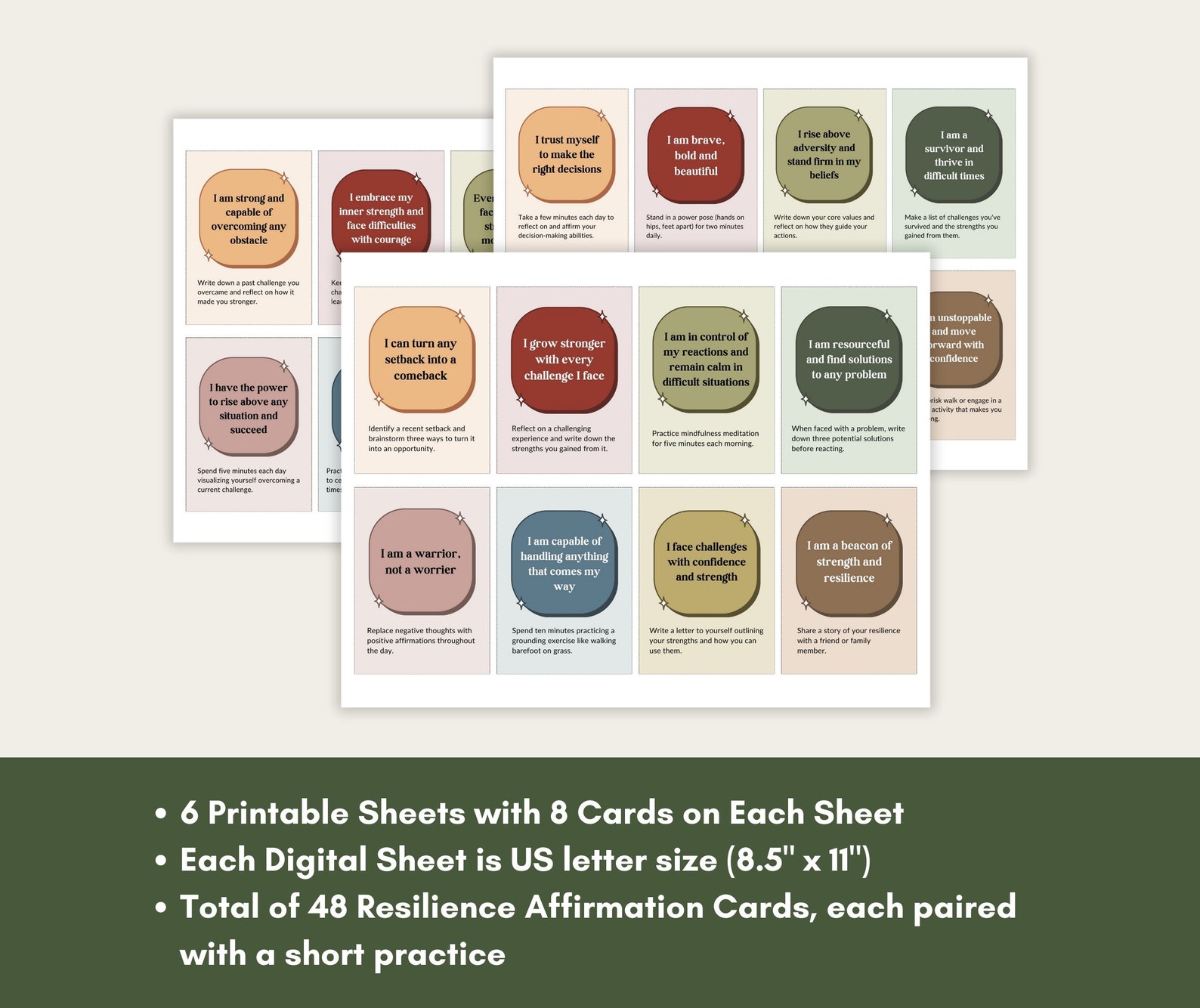 Retro Printable Resilience Affirmation Cards, Strength Resilience Daily ...