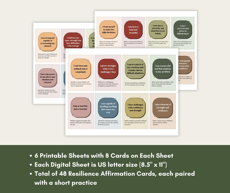 Retro Printable Resilience Affirmation Cards, Strength Resilience Daily ...