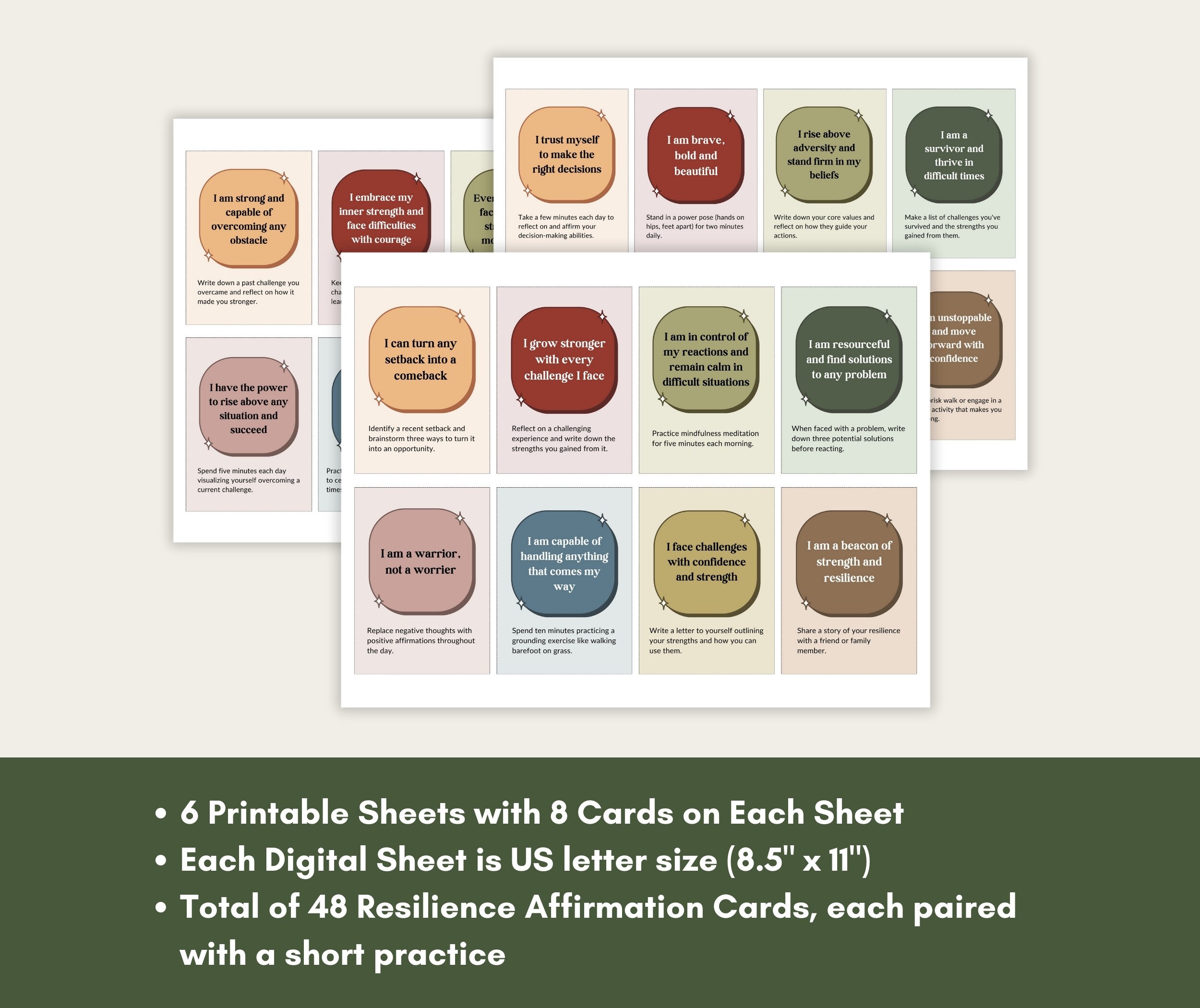 Retro Printable Resilience Affirmation Cards, Strength Resilience Daily ...