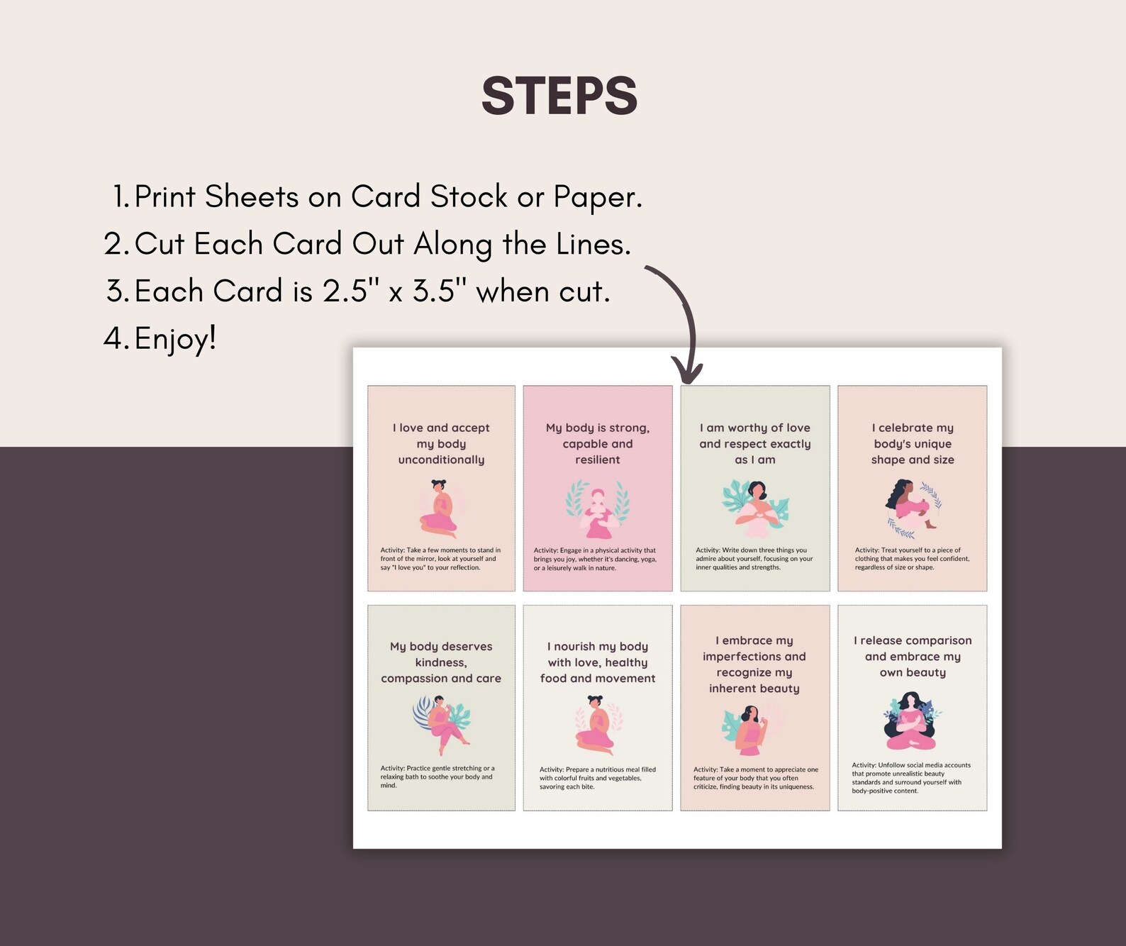 Body Image Printable Cards, Daily Affirmations Body Positivity With ...