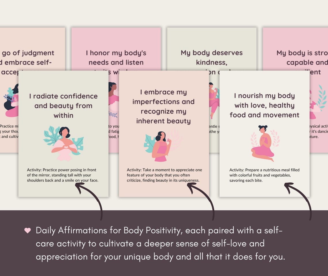 Body Image Printable Cards, Daily Affirmations Body Positivity With ...