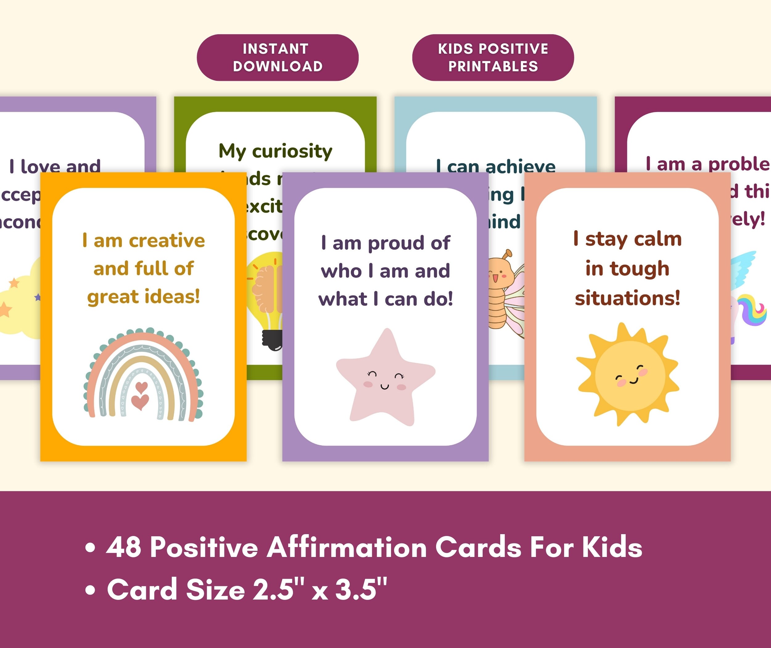 Kids Affirmation Cards: 48 Printable Positivity Cards, Daily Positive ...