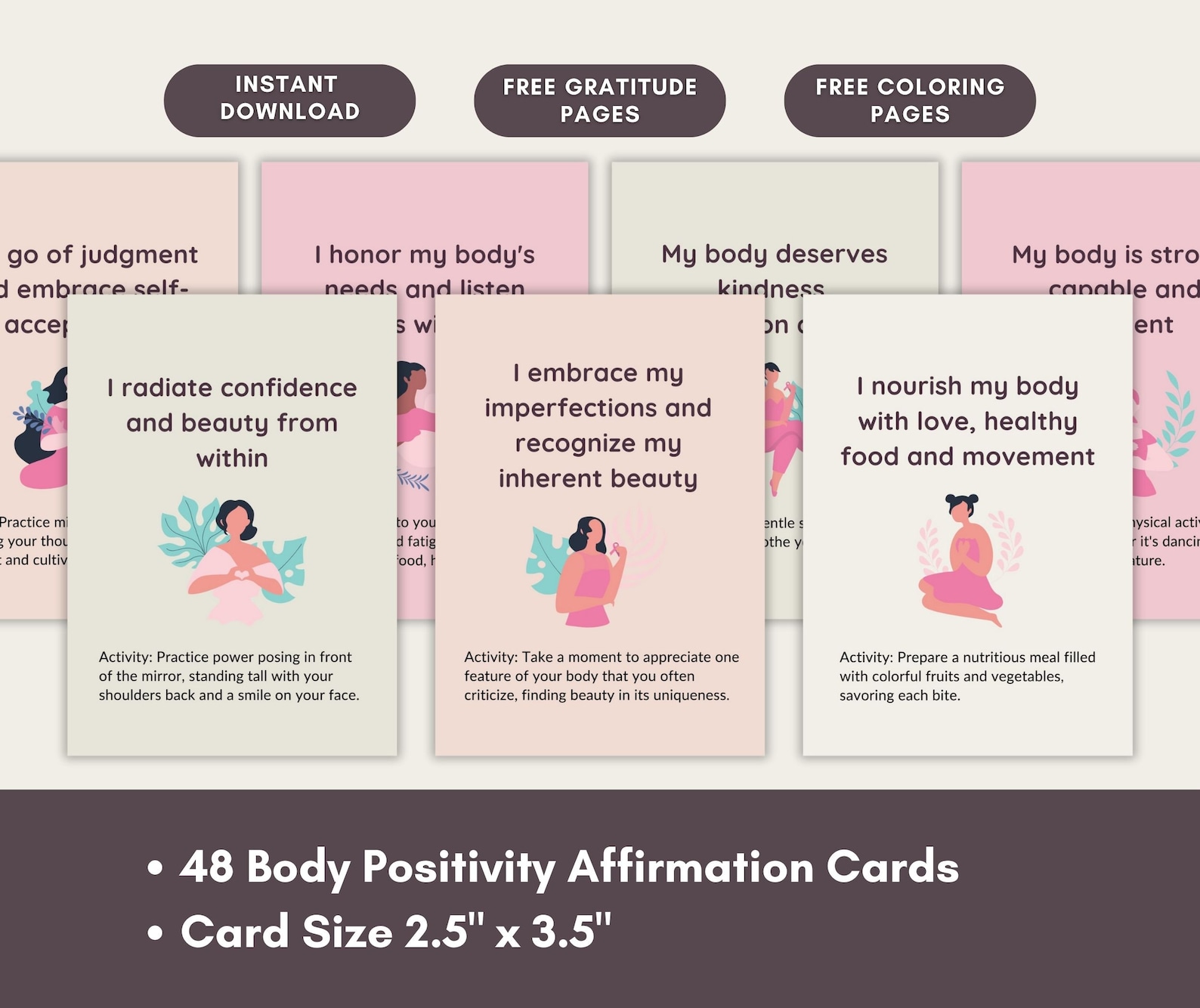 Body Image Printable Cards, Daily Affirmations Body Positivity With ...
