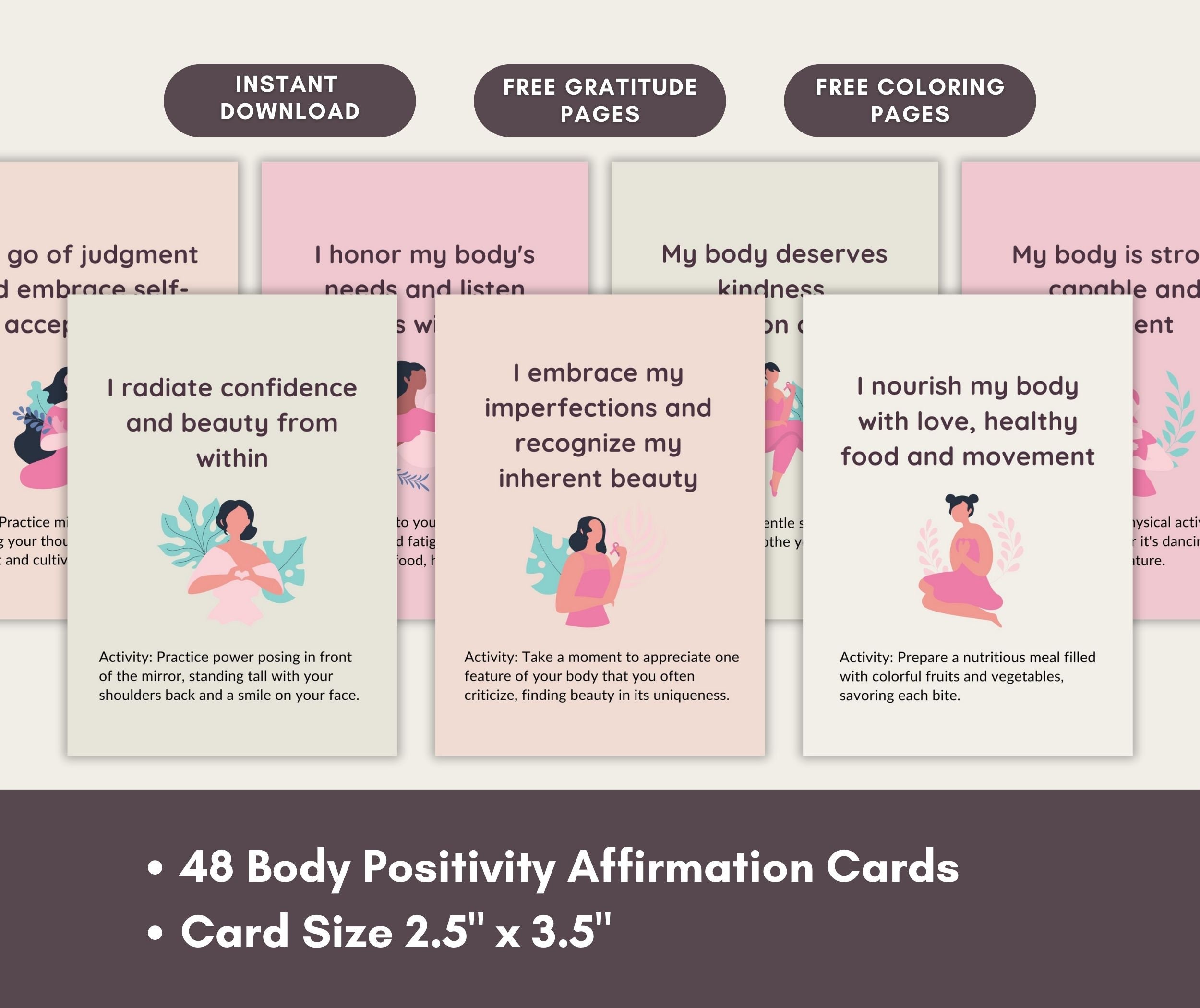 Body Image Printable Cards, Daily Affirmations Body Positivity With ...