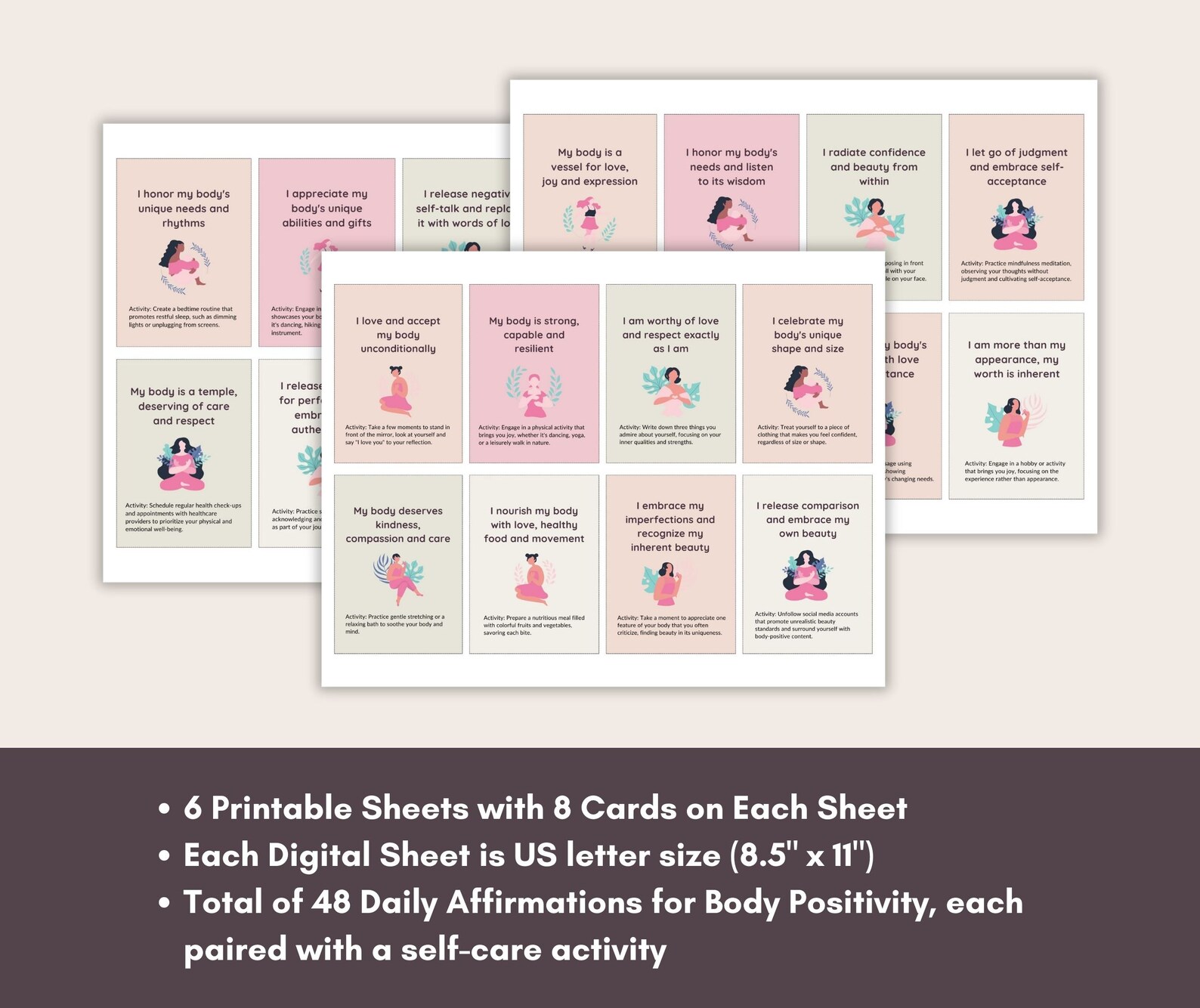 Body Image Printable Cards, Daily Affirmations Body Positivity With ...