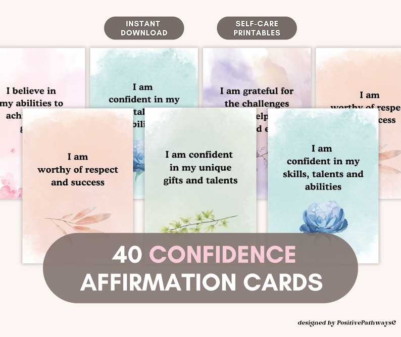 Confidence Success Watercolor Affirmation Cards, Positive Powerful ...