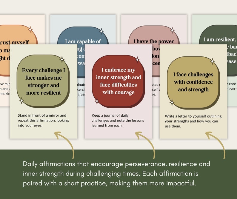 Retro Printable Resilience Affirmation Cards, Strength Resilience Daily ...