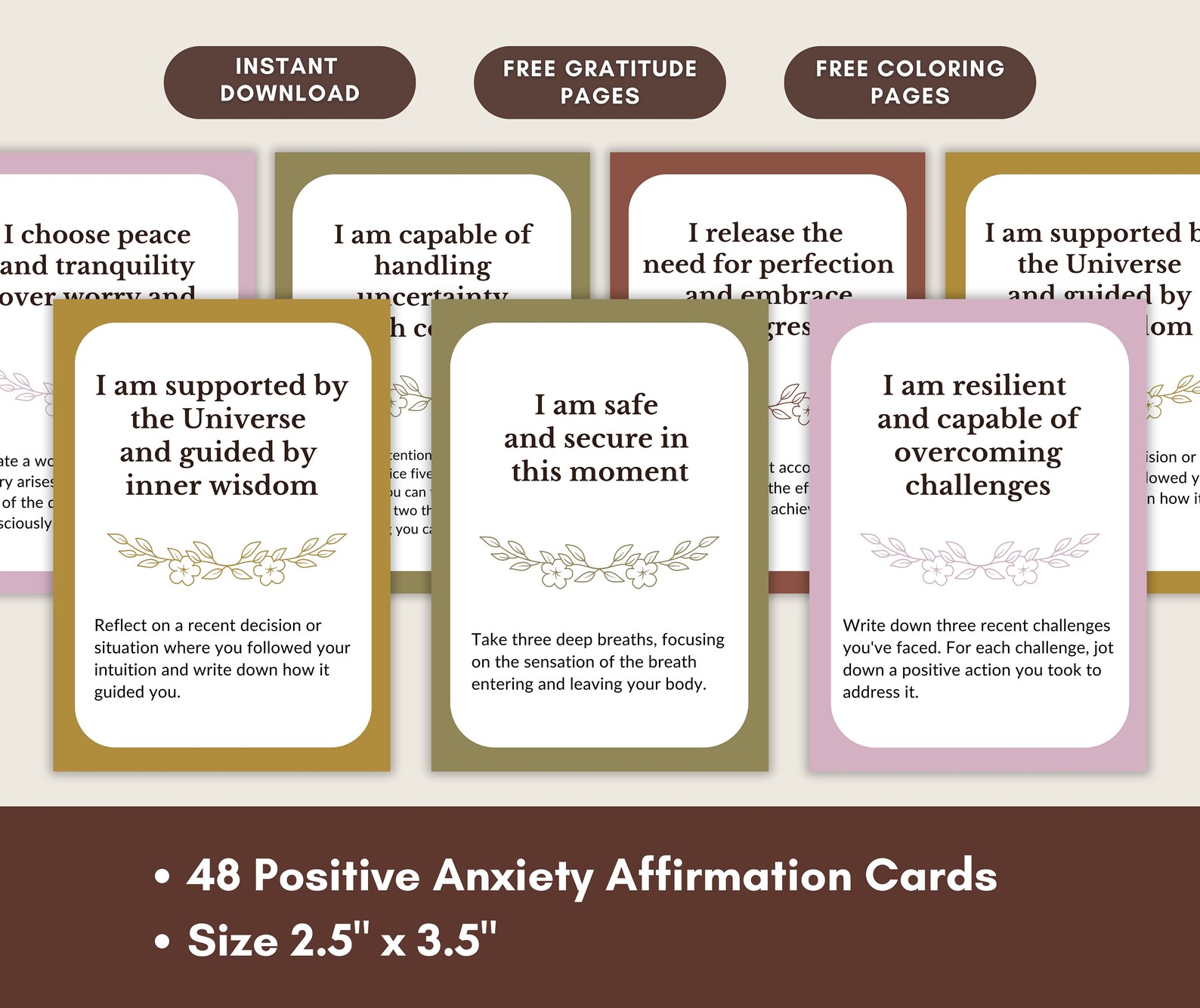 Anxiety Positive Affirmation Cards, Daily Self-care Printables ...