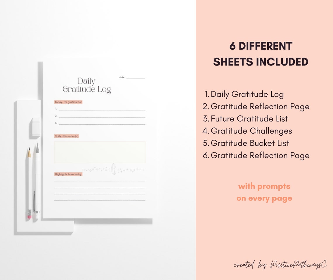 Self-reflection Gratitude Journal Adults Printable Sheet, Daily Self ...