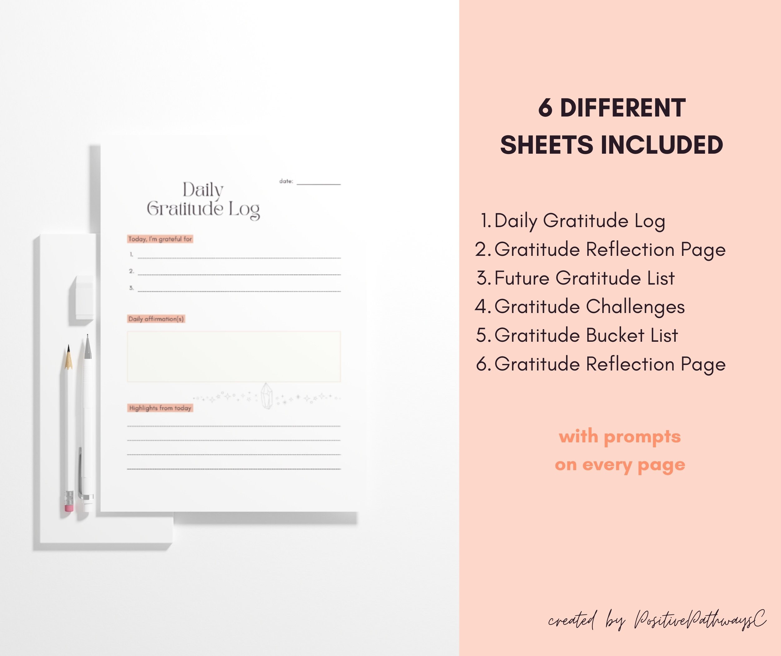 Self-reflection Gratitude Journal Adults Printable Sheet, Daily Self ...