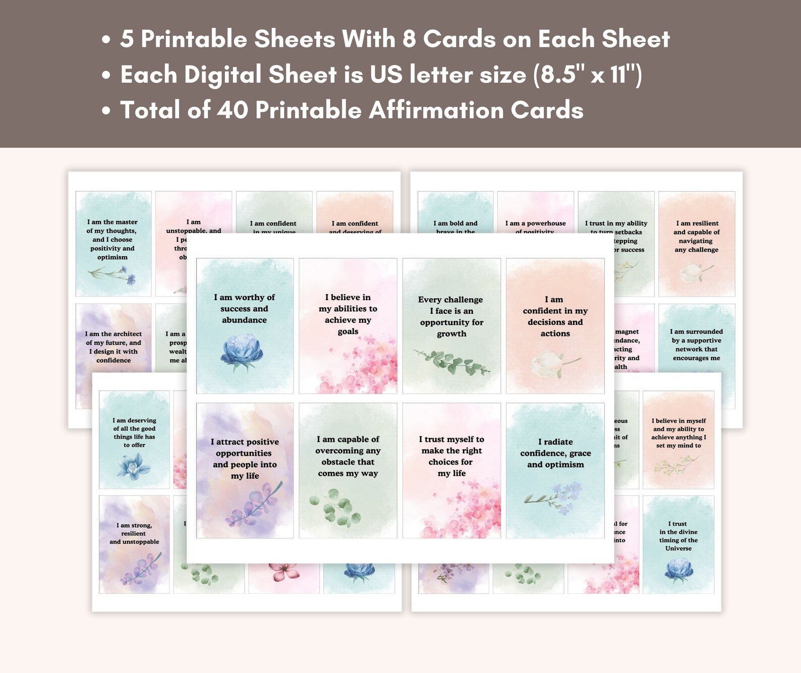 Confidence Success Watercolor Affirmation Cards, Positive Powerful ...