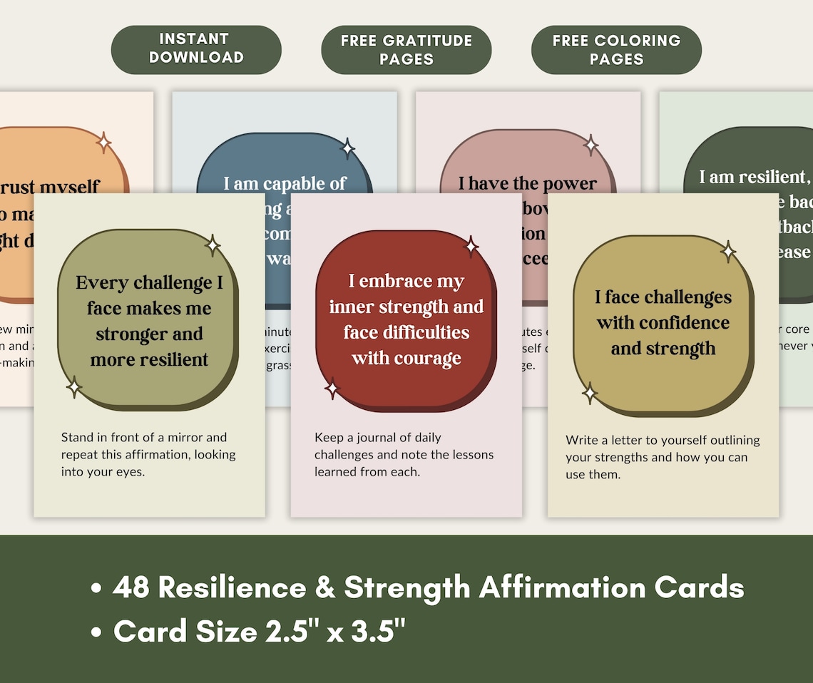 Retro Printable Resilience Affirmation Cards, Strength Resilience Daily ...
