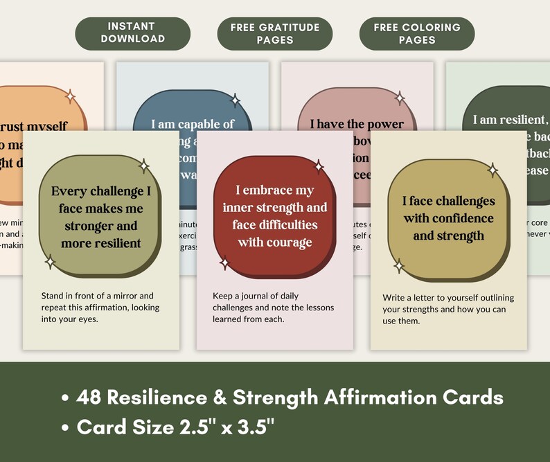 Retro Printable Resilience Affirmation Cards, Strength Resilience Daily ...