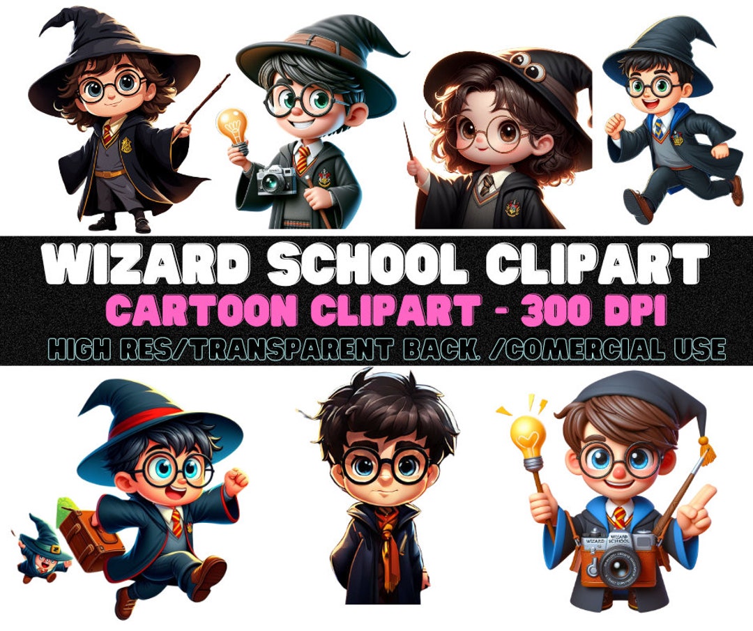 Wizard School Clipart Set 20 Chibi Magic Characters, Kawaii Wizards ...