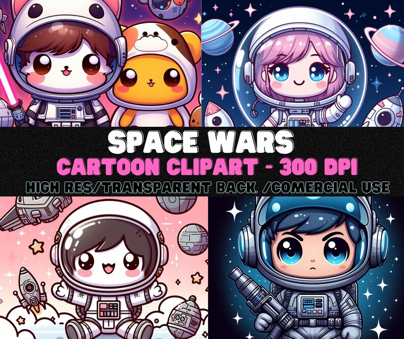 Kawaii Space Adventure Clipart Set Cute Chibi Astronauts, Printable ...