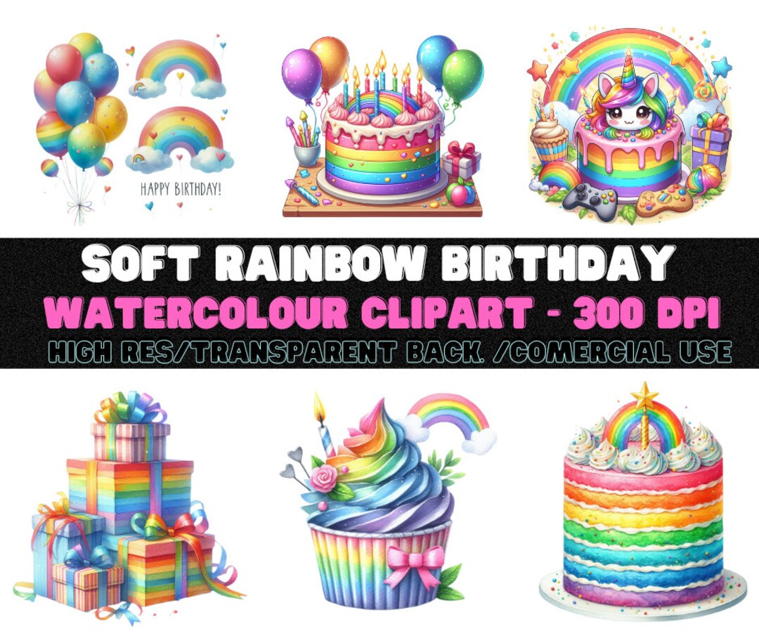 Charming Rainbow Birthday Clipart Bundle - Versatile, High-resolution ...