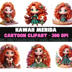 Merida Cute Clipart, Chibi Princess, Kawaii Fantasy, Birthday Party ...