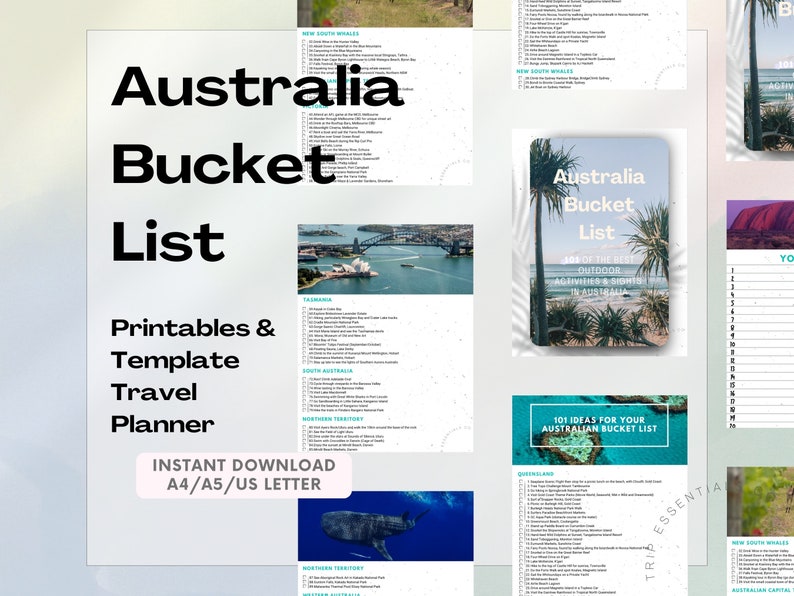 Travel Bucket List Printable & Template | Australia Travel Planner, 101 ...