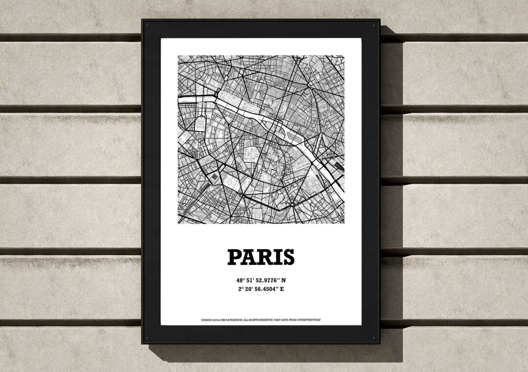 Paris Minimalist Map Poster to Print at Home - Etsy