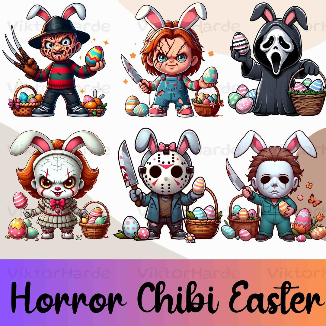 6 Killer Easter Chibi Cartoon Png Bundle, Horror Chibi Easter Png ...