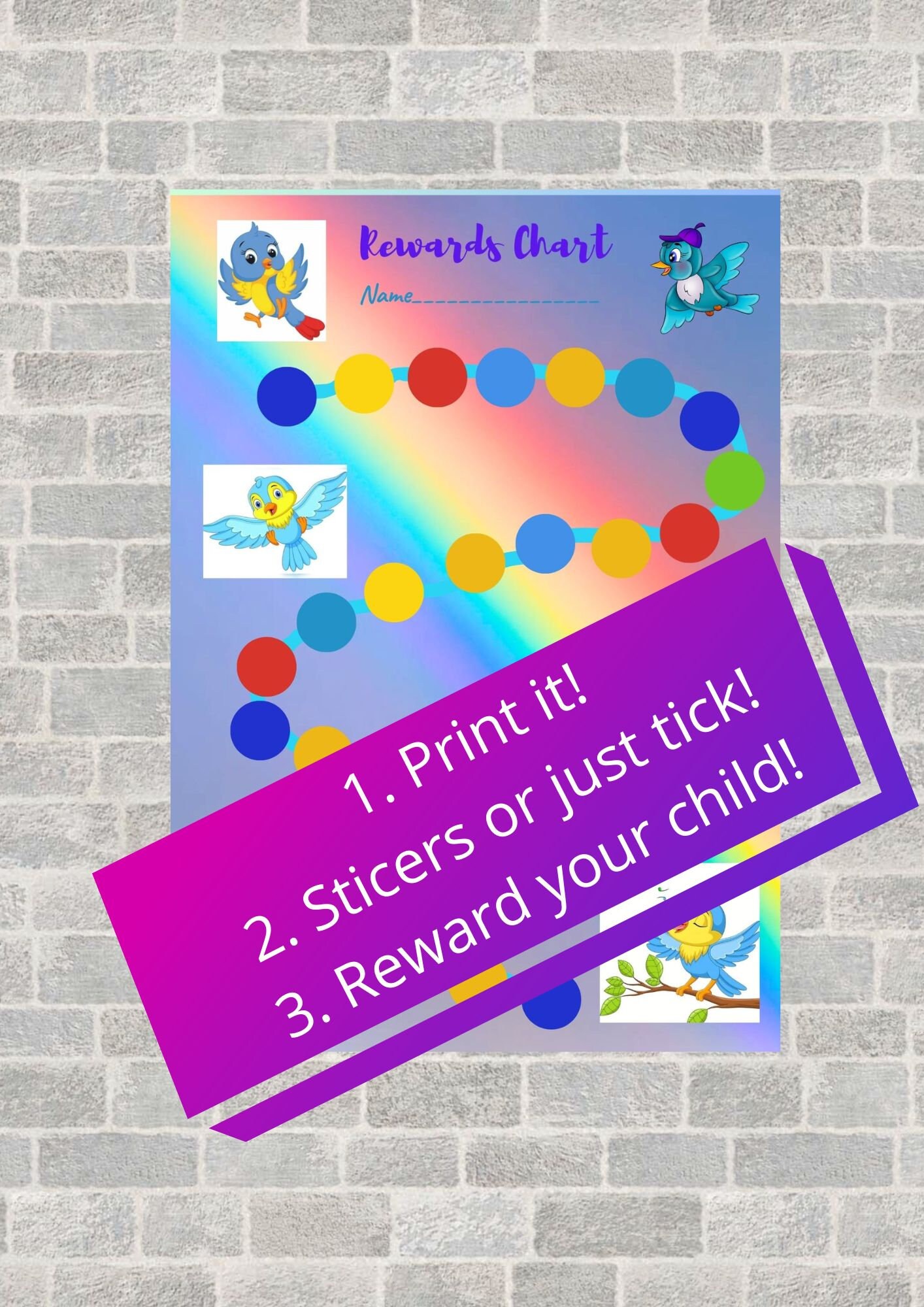 Birds Rainbow Reward Reward Chart Printable Behavior Chart Daily to Do ...