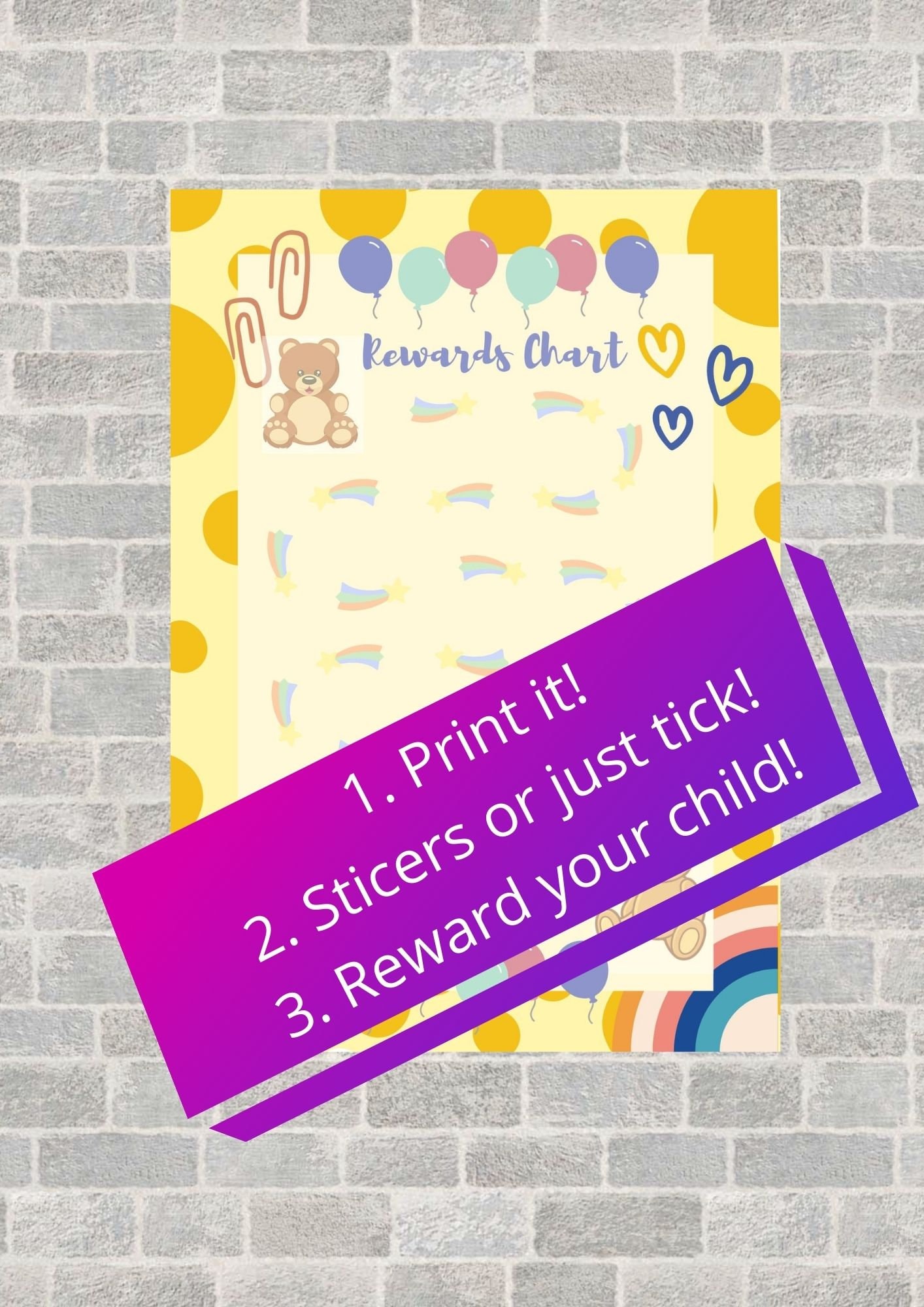 Rainbow Reward Chart Printable Behavior Chart Daily to Do Table Sticker ...