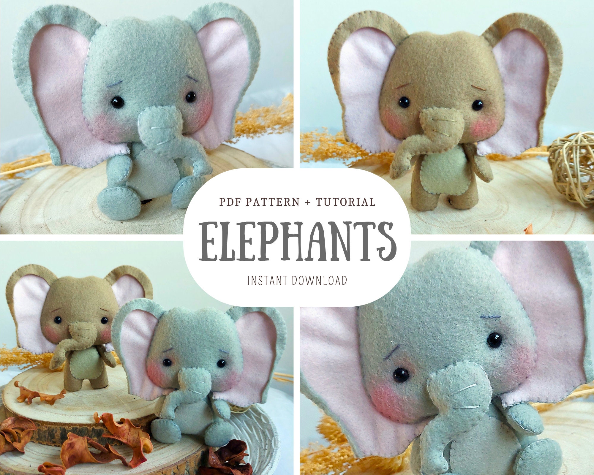 Felt Elephants PDF Pattern pdf Sewing Pattern, Woodland Animals ...
