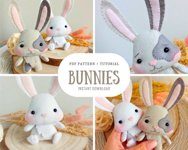 Felt Bunnies PDF Pattern pdf sewing pattern, woodland animals, digital ...
