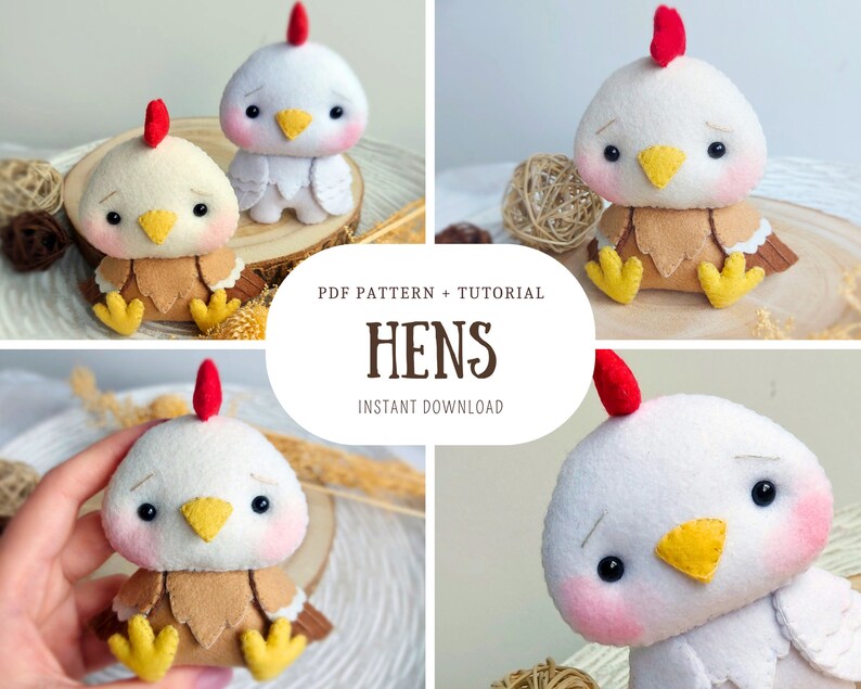 Felt Hens PDF Pattern pdf Sewing Pattern, Woodland Animals, Digital Downloads Pattern, Ornaments ...